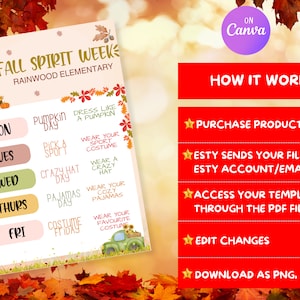 EDITABLE Fall Spirit Week Schedule Template, Printable Spirit Week ...