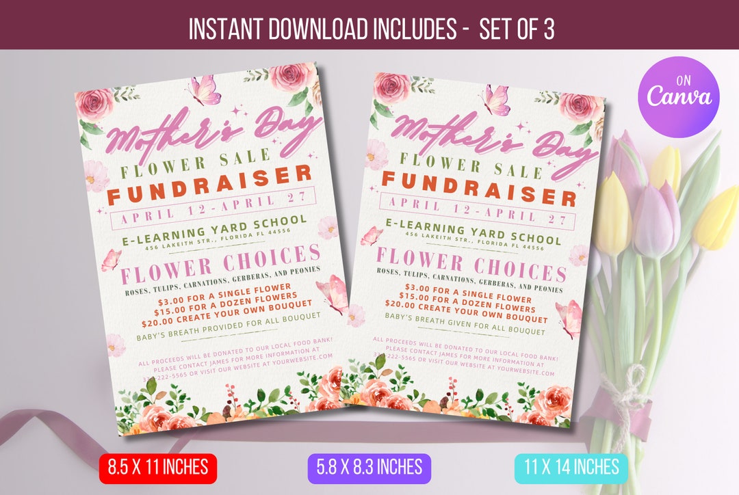 EDITABLE Mother's Day Flower Fundraiser Flyer, Printable Invite ...