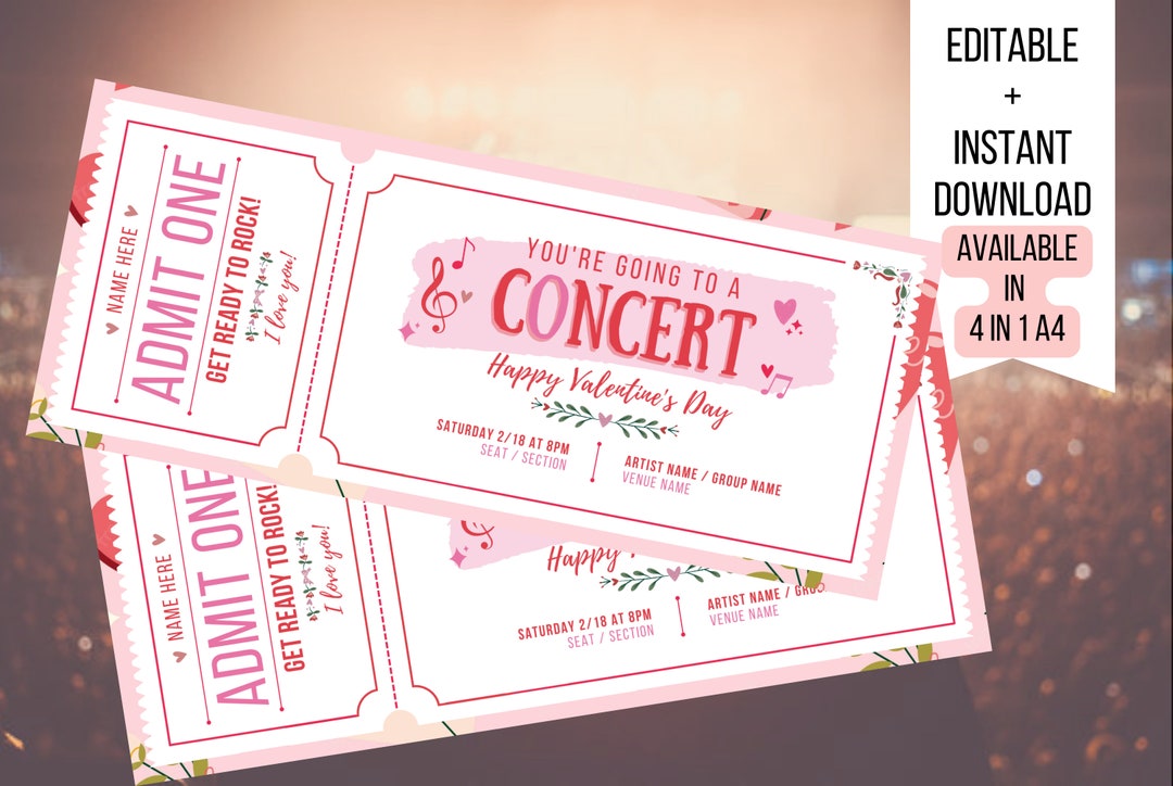 Editable Valentines Day Concert Ticket Template Gift Certificate ...