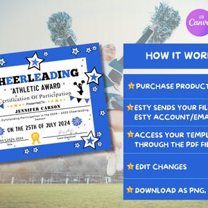 EDITABLE Cheerleader Certificate, Cheer Certificates Sports Award ...