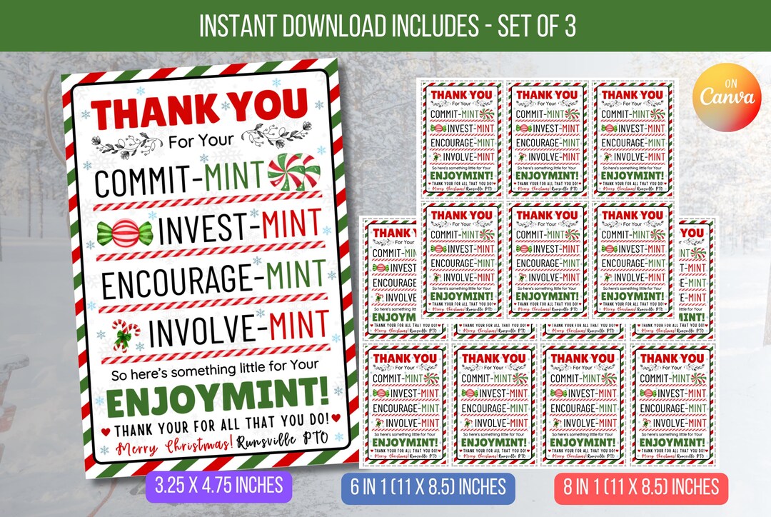 EDITABLE Christmas Thank You Mint Tags, Thank You for Your Commitment ...