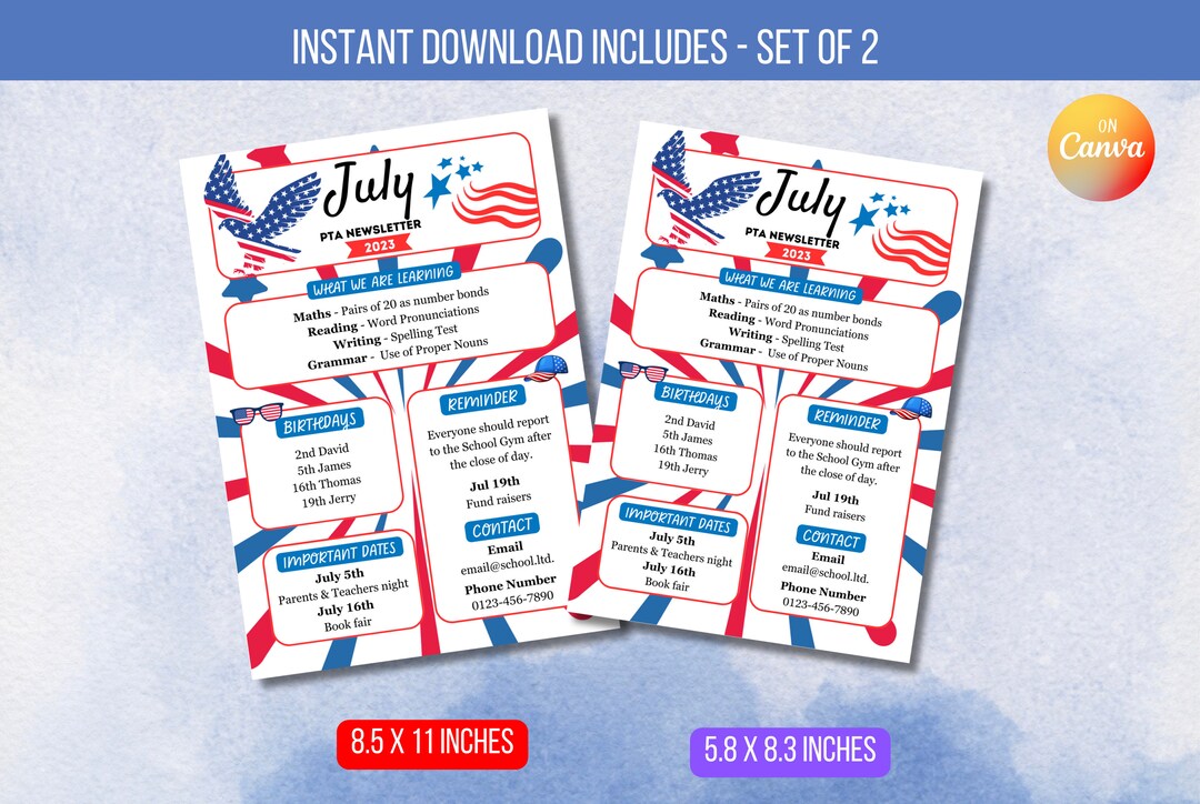 EDITABLE July Newsletter Template, Classroom Printable Handout Flyer ...