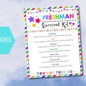 EDITABLE Freshman Year Survival Kit, First Day of School Student Treat ...