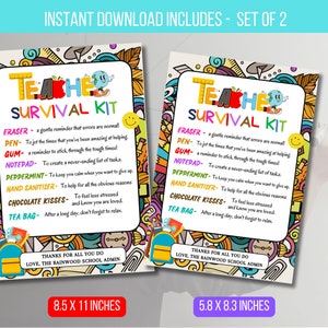 EDITABLE Teacher Survival Kit Template, Teacher Thank You Gift ...