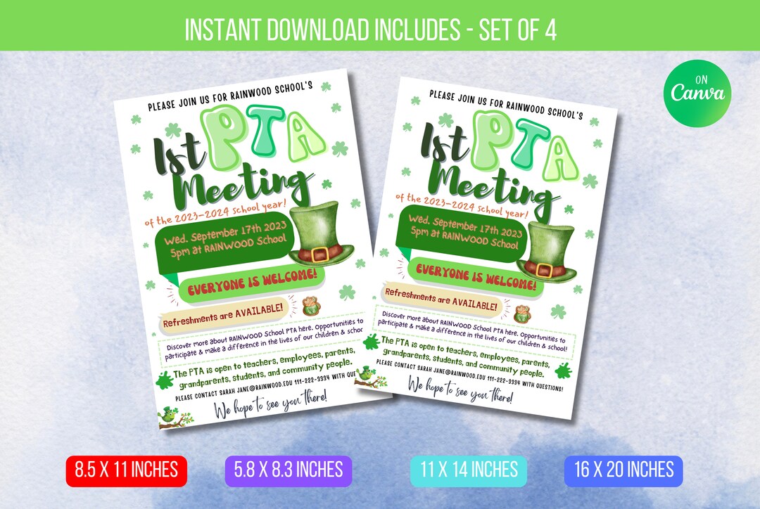 EDITABLE PTA Meeting Handout Flyer, School Information Meeting Flyer ...
