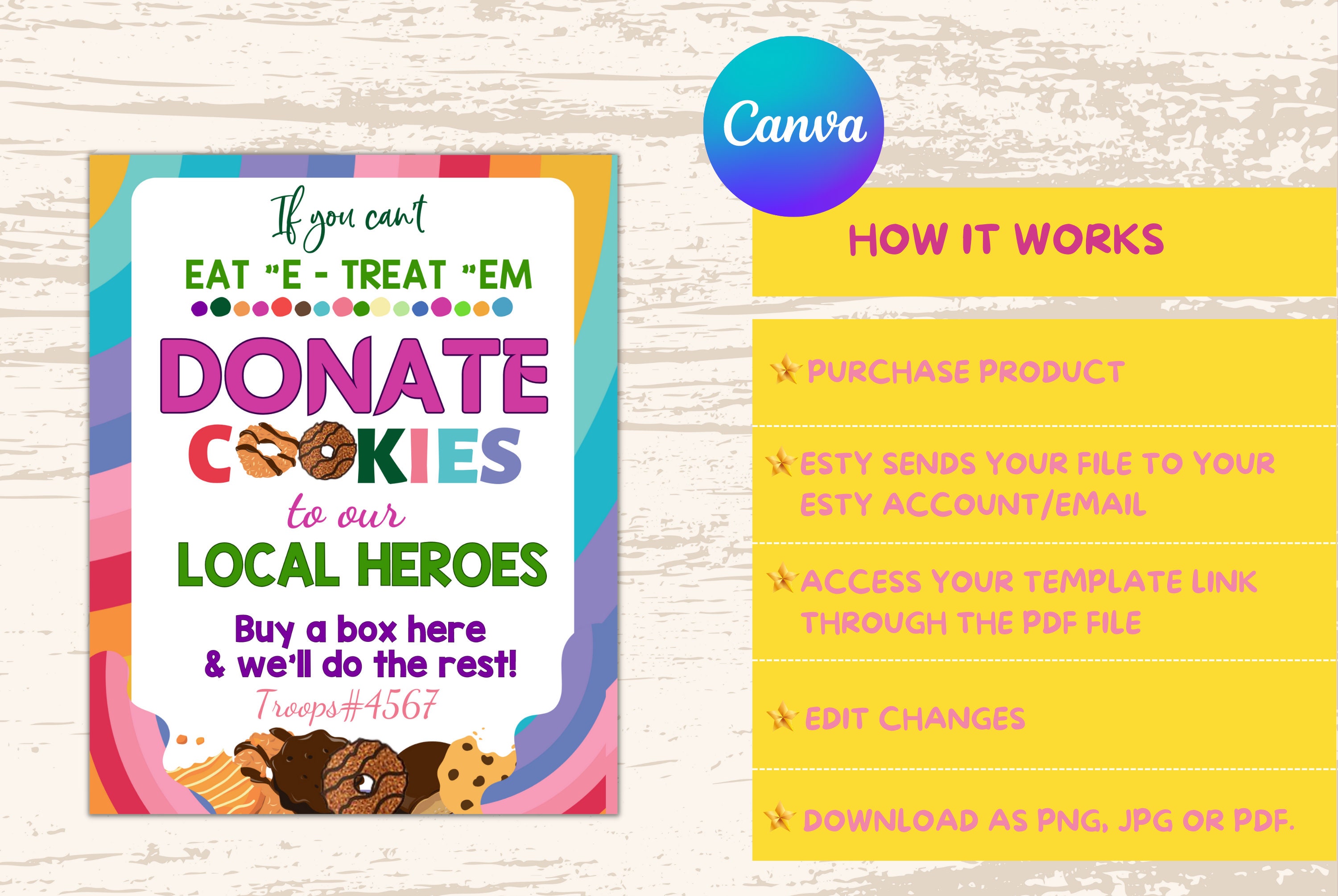 Girl Scout Cookie Donate Sign, Cookie Flyer, Cookie Sales, Editable ...
