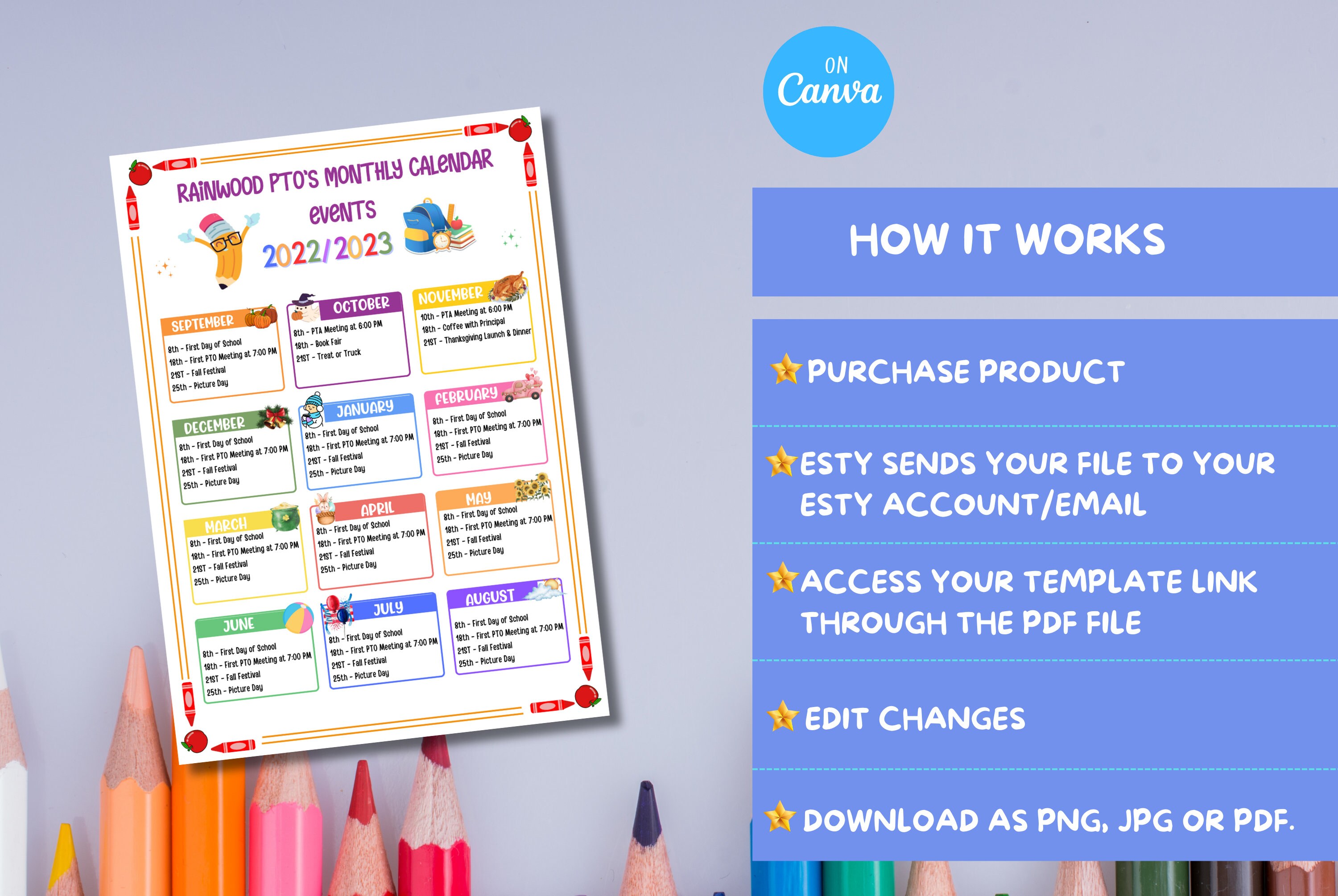 EDITABLE Monthly Event Calendar Flyer Template, Year at a Glance ...