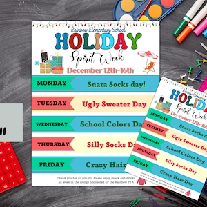 Holiday Spirit Week Editable Itinerary Schedule | Printable DIY Spirit ...