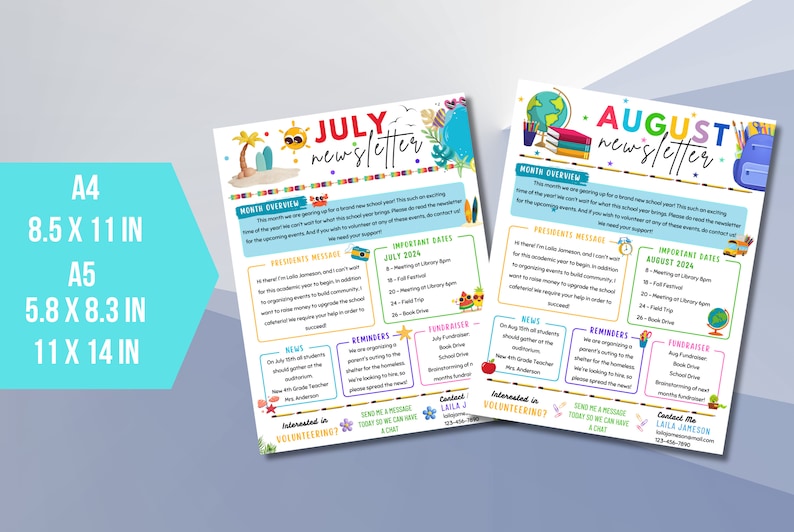 EDITABLE PTO Monthly Newsletter Template Bundle, Classroom Printable ...