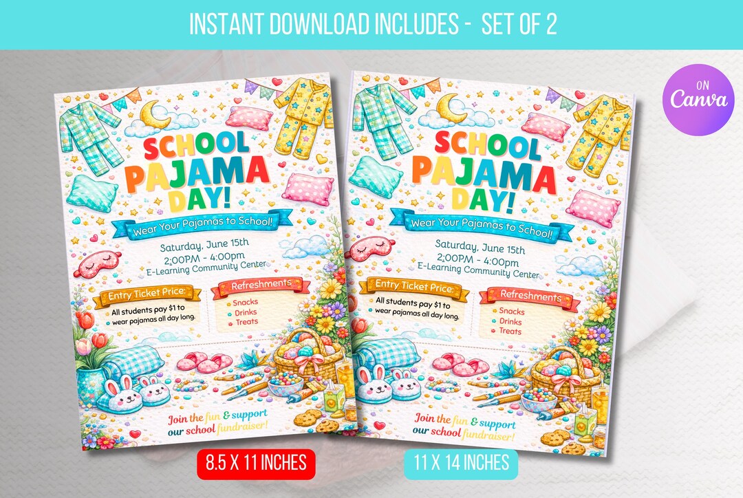 EDITABLE School Pajama Day Flyer, School Spirit Party, School ...
