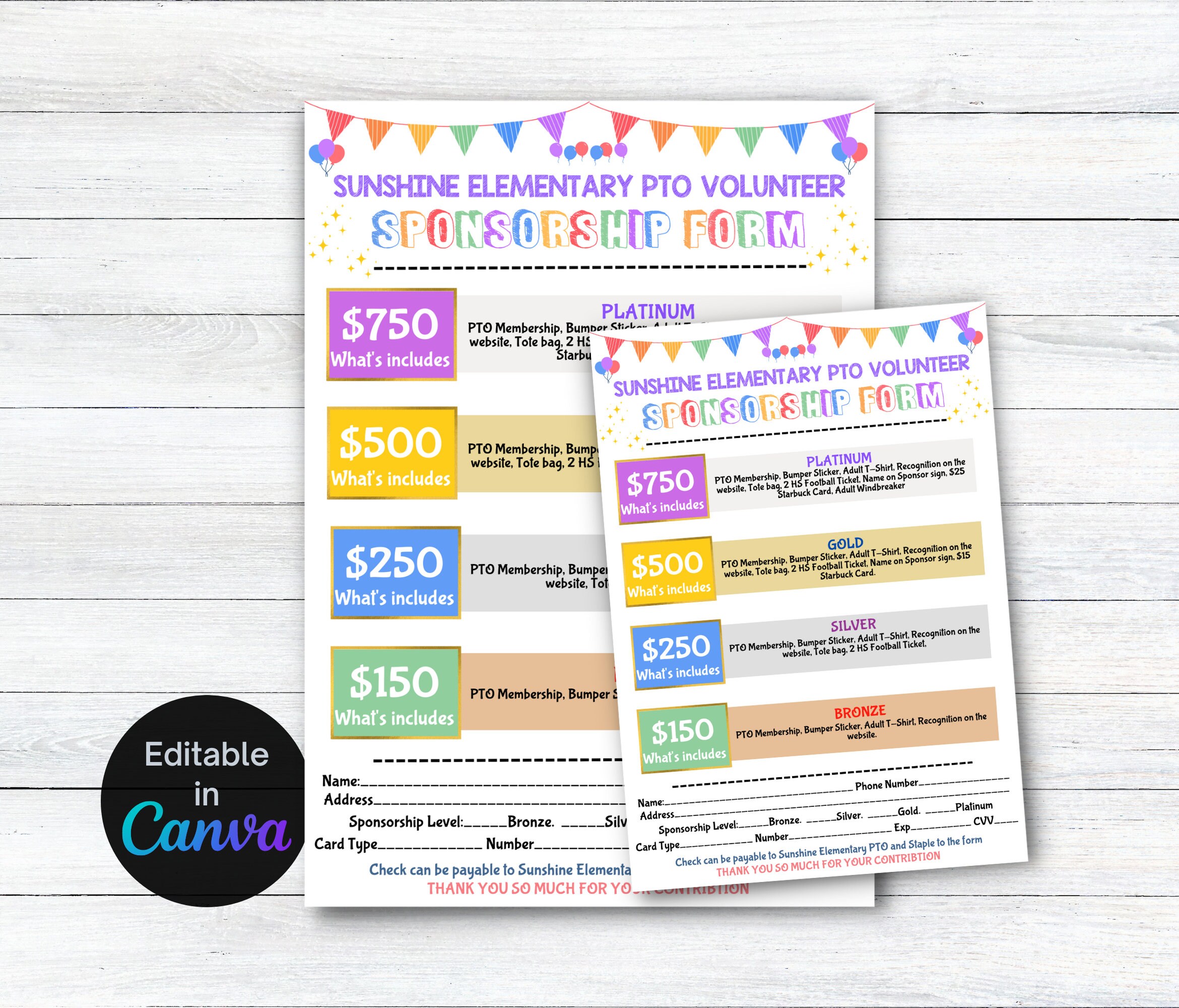 PTO PTA Sponsorship Form School, Sponsorship Signup Printable Handout ...