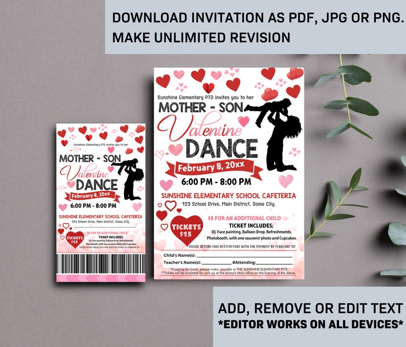 EDITABLE Mother Son Valentine's Day Dance School Dance - Etsy