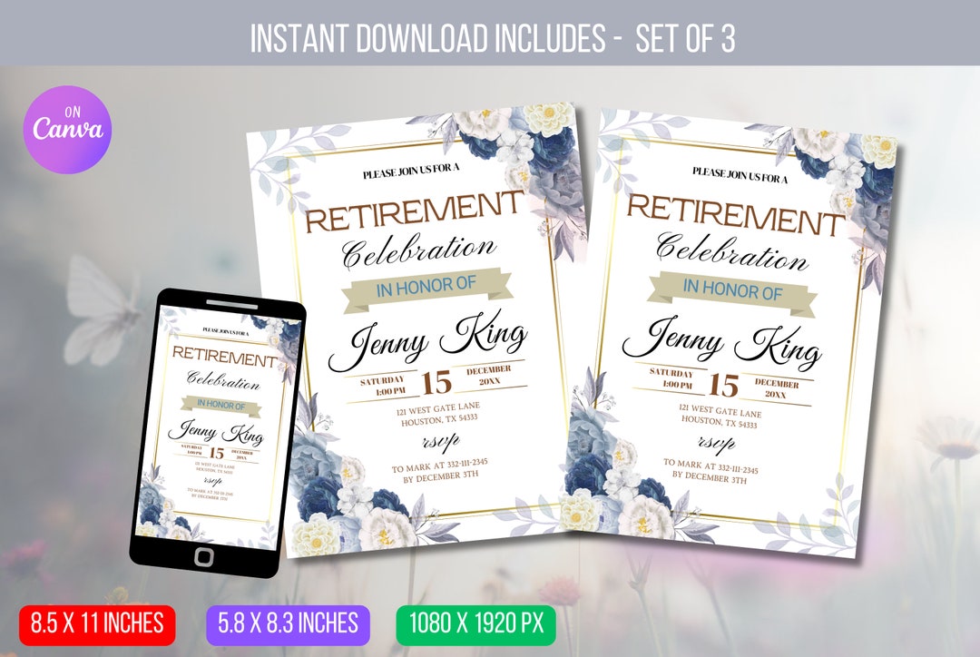 EDITABLE Retirement Celebration Template Modern Retirement Party Invite ...