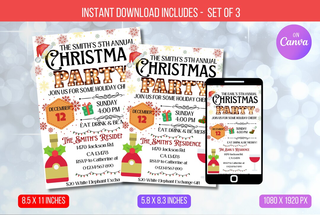 EDITABLE Christmas Party Invitation Template, Holiday Party Invite ...
