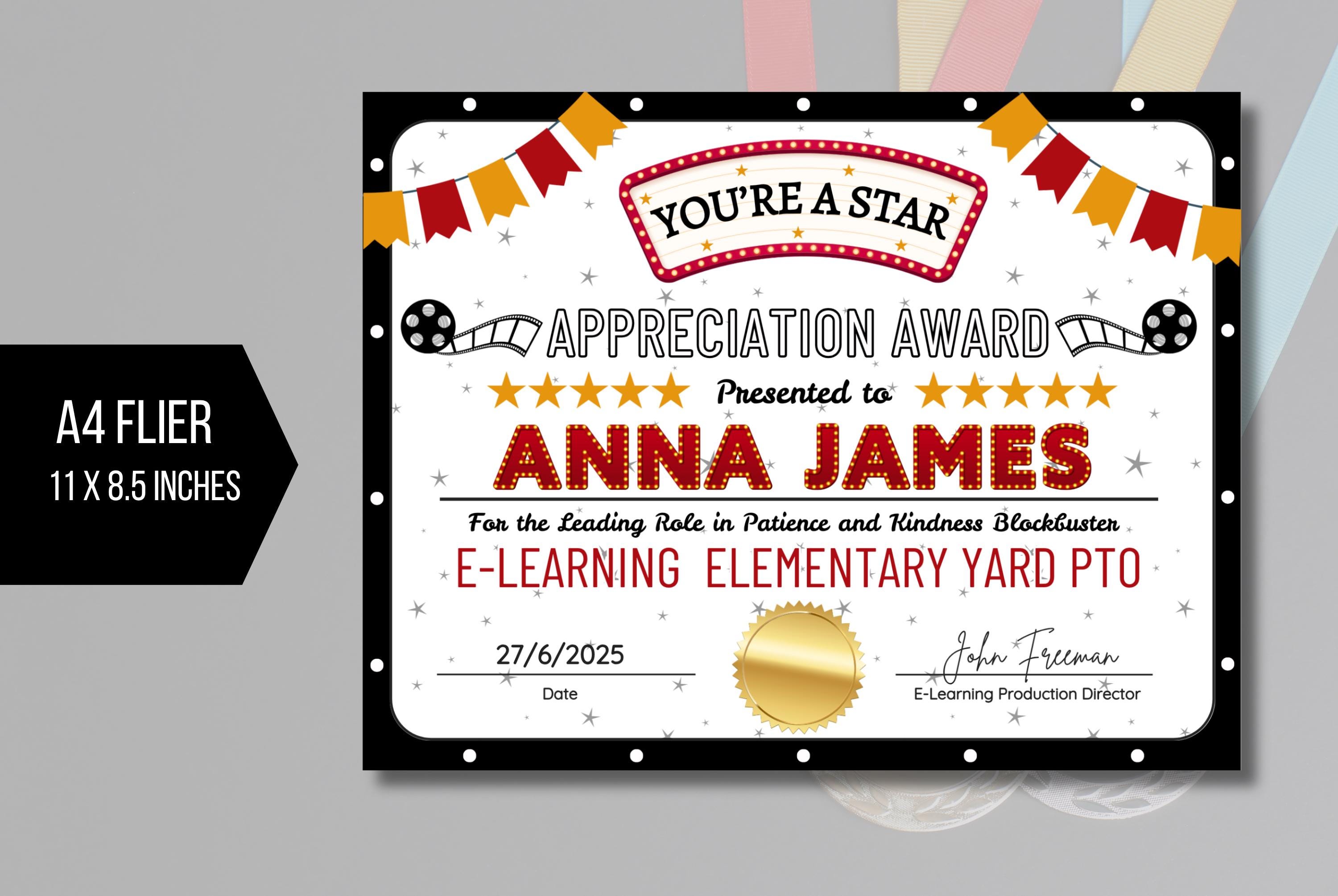 EDITABLE You're a Star Certificate, Appreciation Certificate, Teacher ...