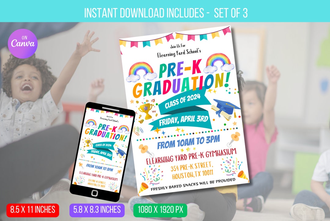 EDITABLE Preschool Graduation Invitation, Celebration Graduation Invite ...
