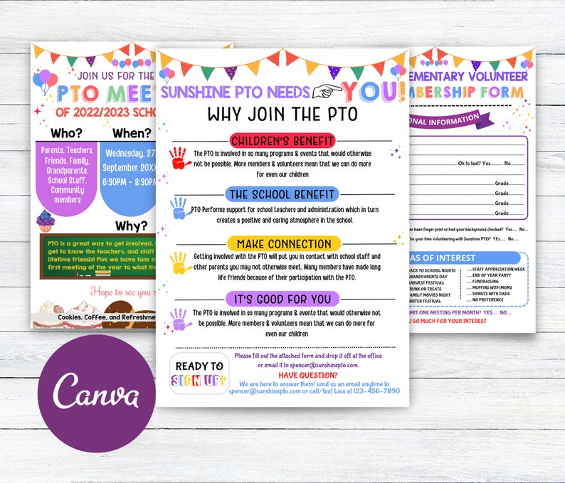 Editable PTO Flyer Bundle, Printable School PTO Information Forms ...
