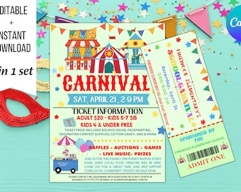 Carnival Flyer Editable Printable School PTO PTA Invitation - Etsy