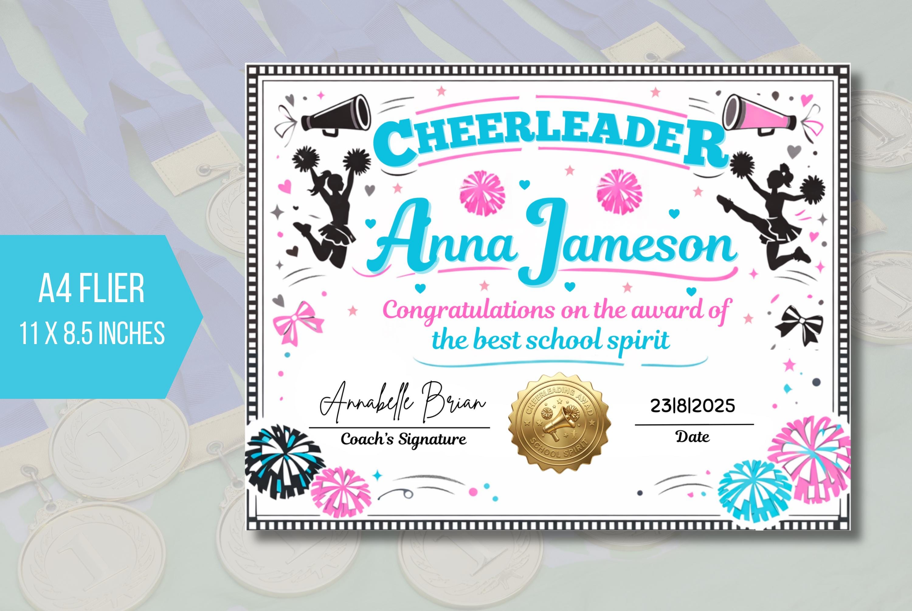 EDITABLE Cheerleader Certificate, Cheer Certificates Sports Award ...
