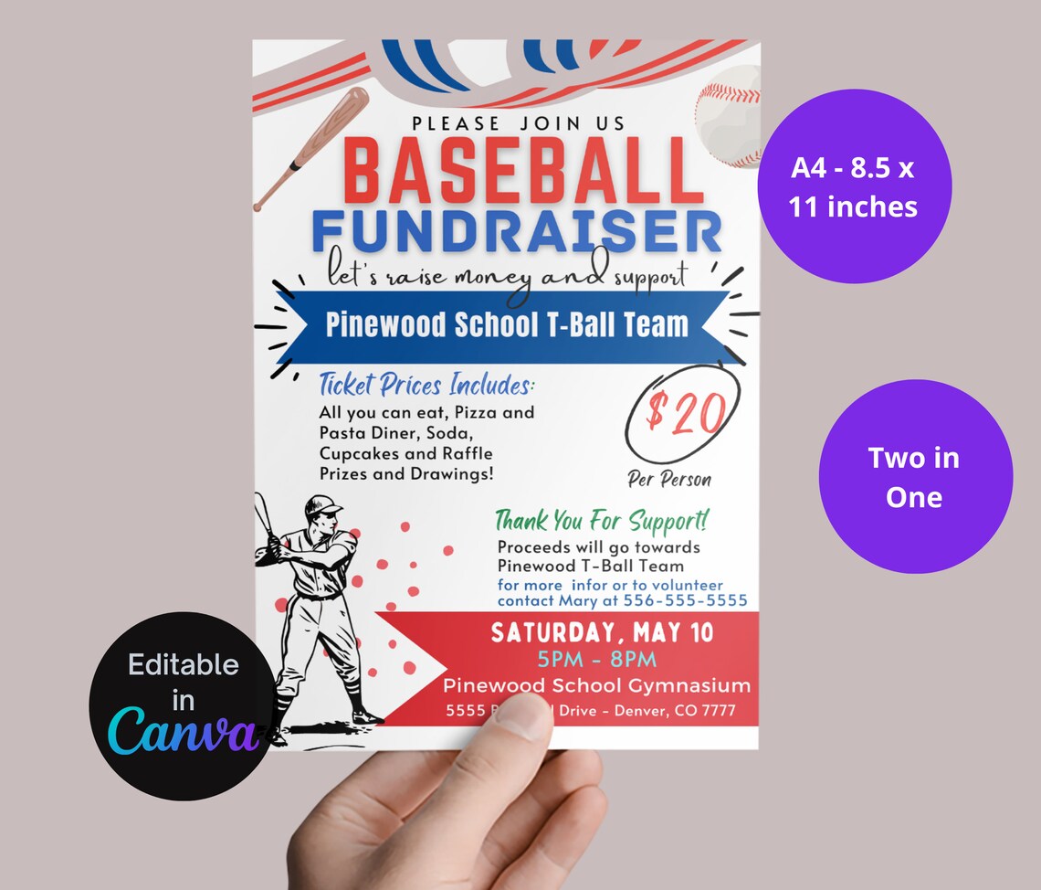 EDITABLE Baseball Fundraiser Flyer, School Benefit Poster, School ...
