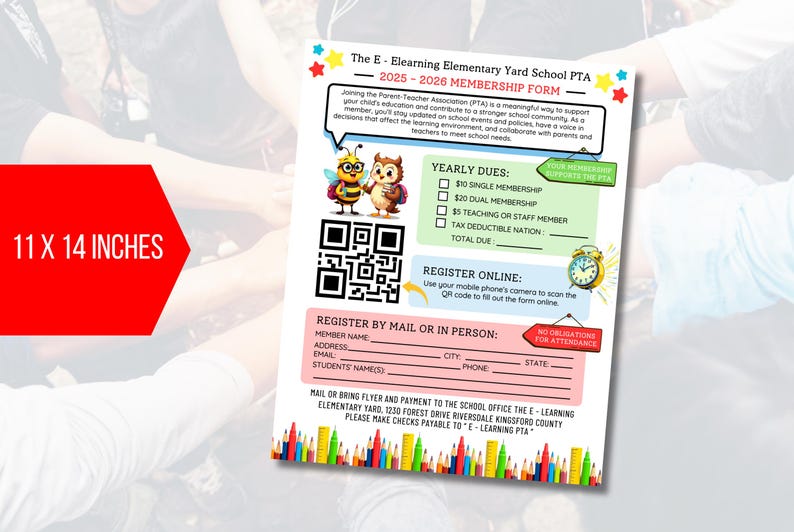 EDITABLE PTO Membership Form With QR Code Parent Volunteer Sign up Form ...