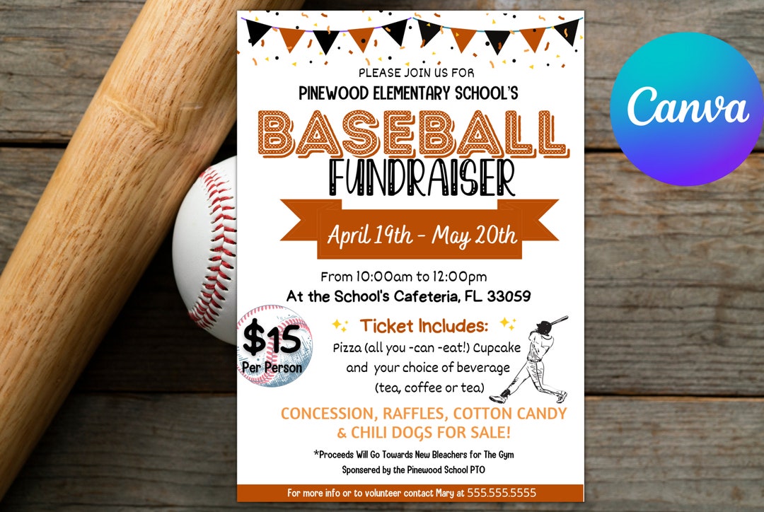 EDITABLE Baseballs Fundraiser Flyer Template, Charity Non Profit Event ...