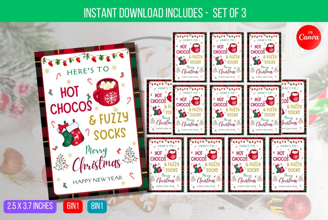 EDITABLE Hot Chocs & Fuzzy Socks Tag, Christmas Gift Tag, Hot Chocolate ...