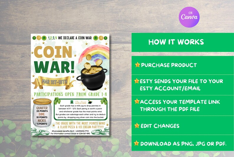 EDITABLE St. Patrick Week Coin War Fundraiser Flyer, Printable Handout ...