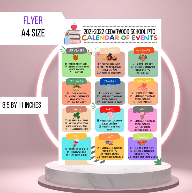 Editable Monthly Event Calendar Flyer Template Year at a - Etsy