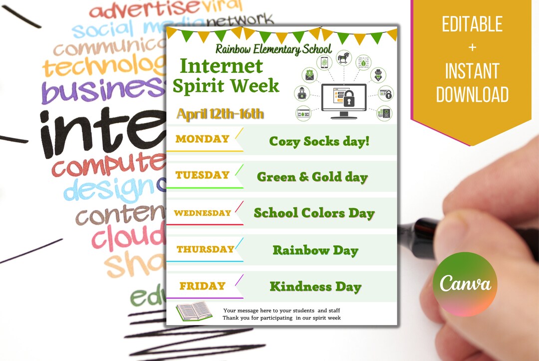 Internet Spirit Week Editable Itinerary Schedule | Printable DIY Spirit ...