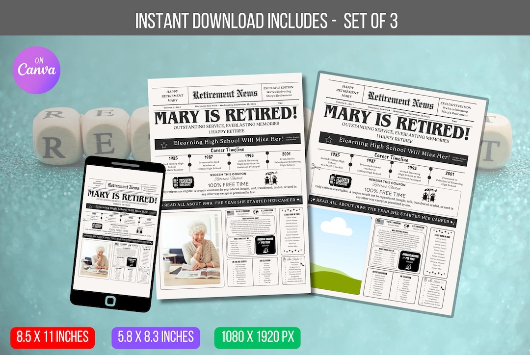 EDITABLE Retirement Celebration Invite, Retirement Newspaper Gifts for ...