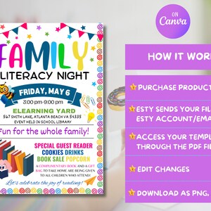 EDITABLE Family Literacy Night Flyer, PTO PTA Reading Book Sale School ...