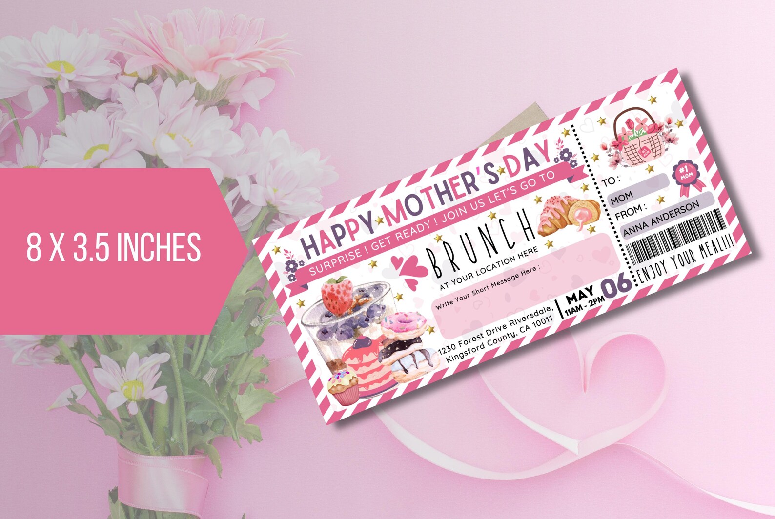 EDITABLE Mother Daughter Brunch Ticket Invitation, Mothers Day Floral ...