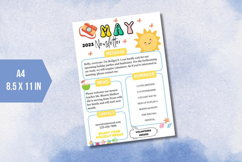 EDITABLE May PTO Newsletter Template, Classroom Printable Handout Flyer ...