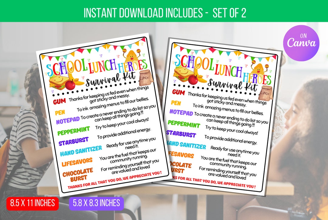 EDITABLE School Lunch Heroes Survival Kit Tags, National School Lunch ...