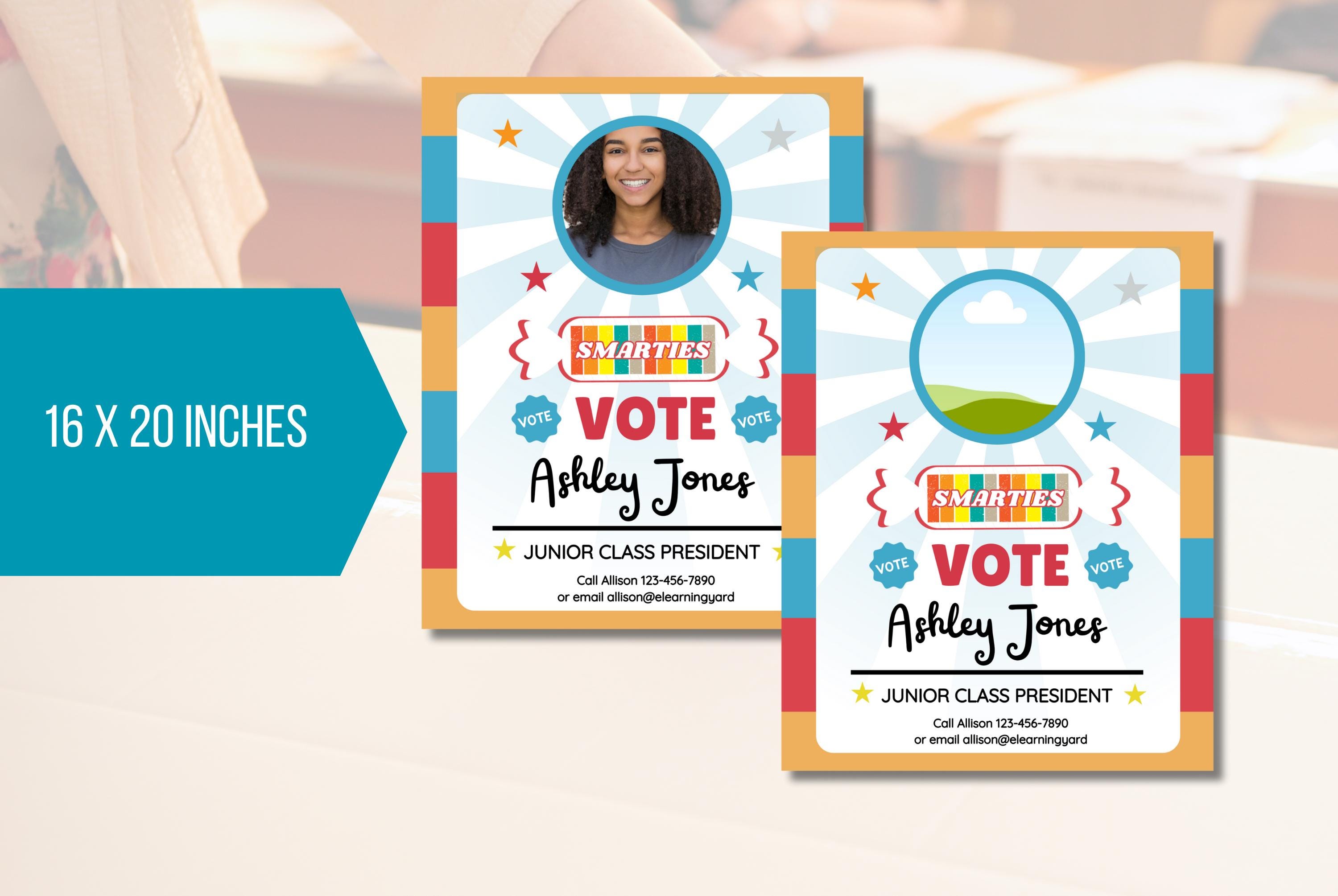 EDITABLE Presidential Campaign Poster, Smartie Student Poster, Class ...
