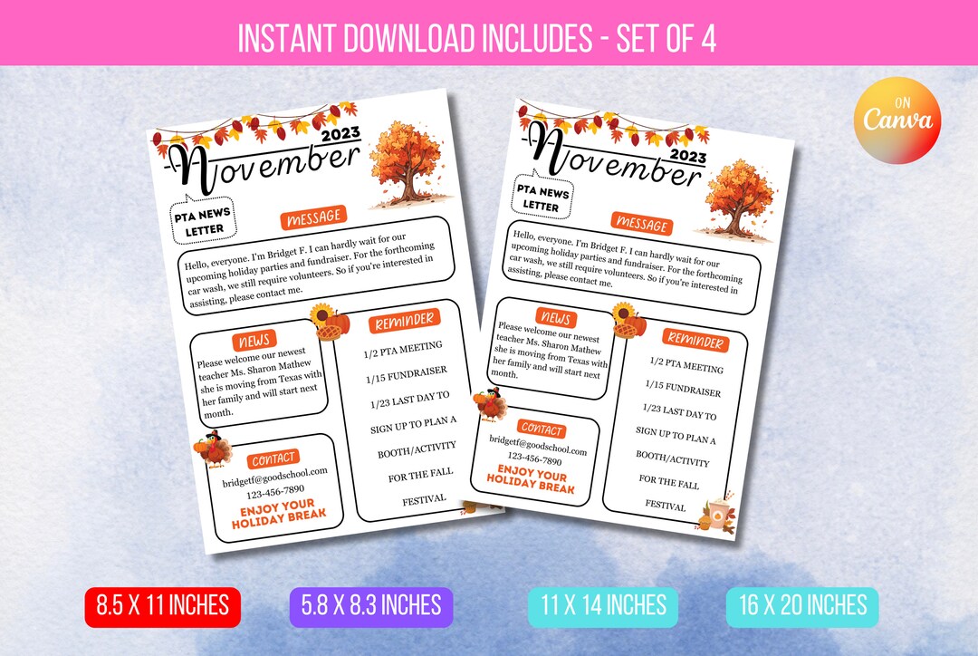 EDITABLE November Newsletter Template, Classroom Printable Handout ...