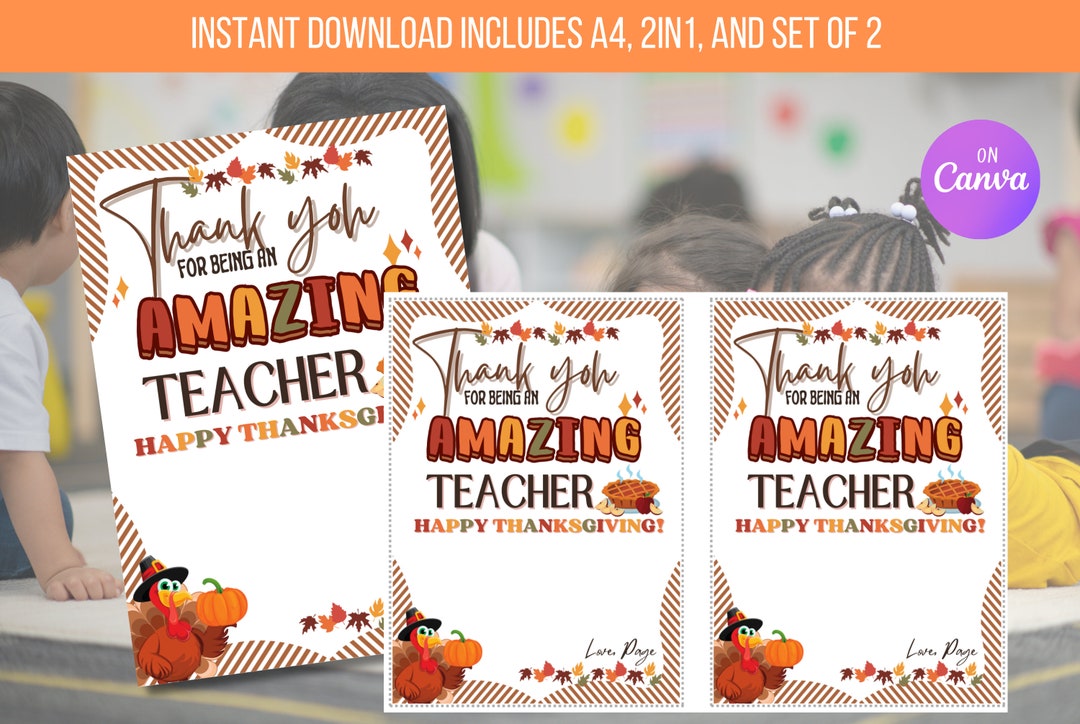 EDITABLE Happy Thanksgiving Thank You Gift Card, Teacher Staff Nurse ...