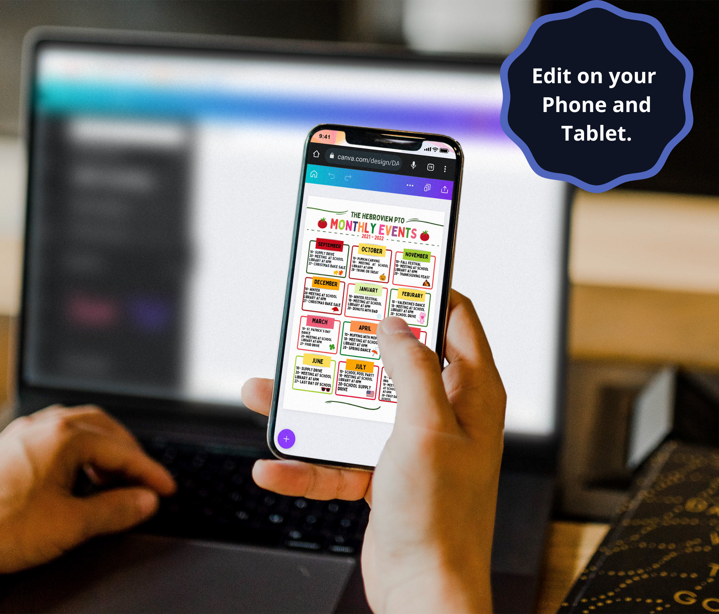 Editable Monthly Event Calendar Flyer Template, Year at a Glance ...