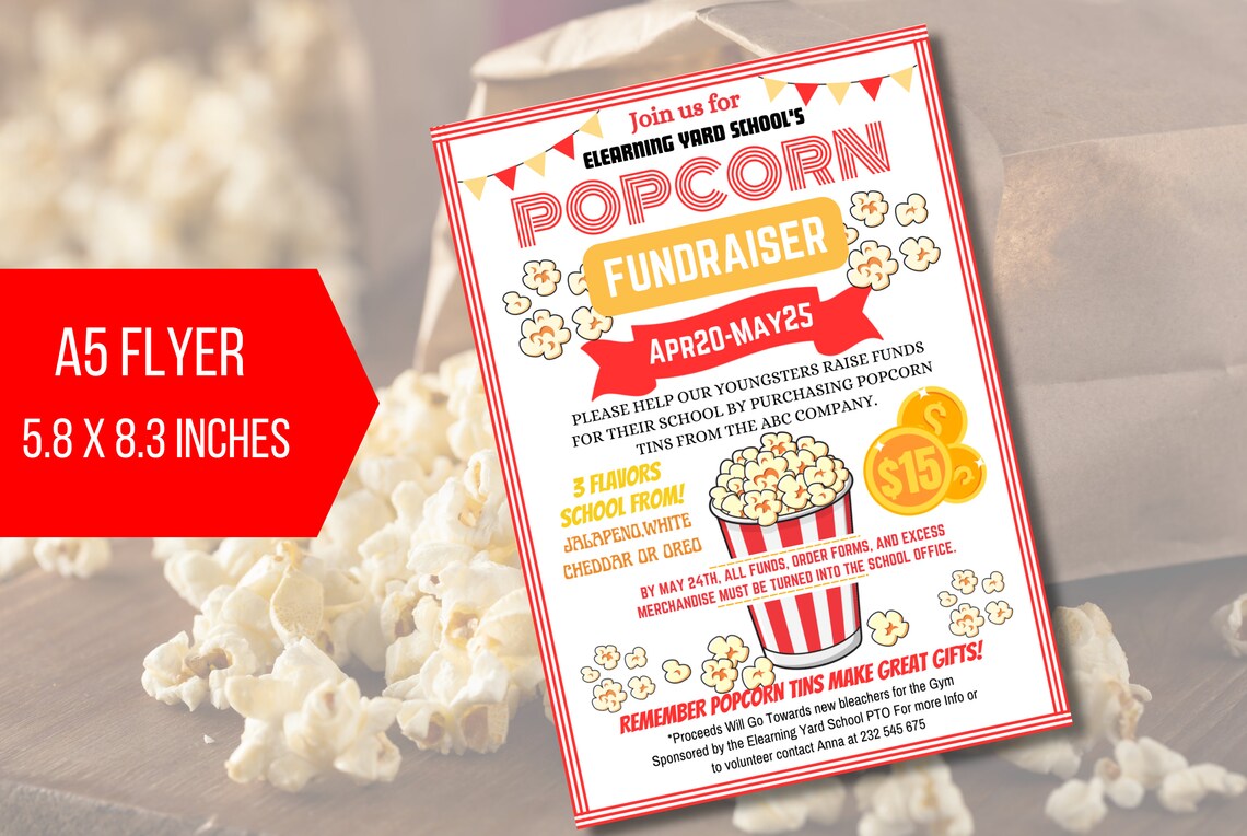 EDITABLE Popcorn Fundraiser Flyer Template, Non Profit Event Poster ...