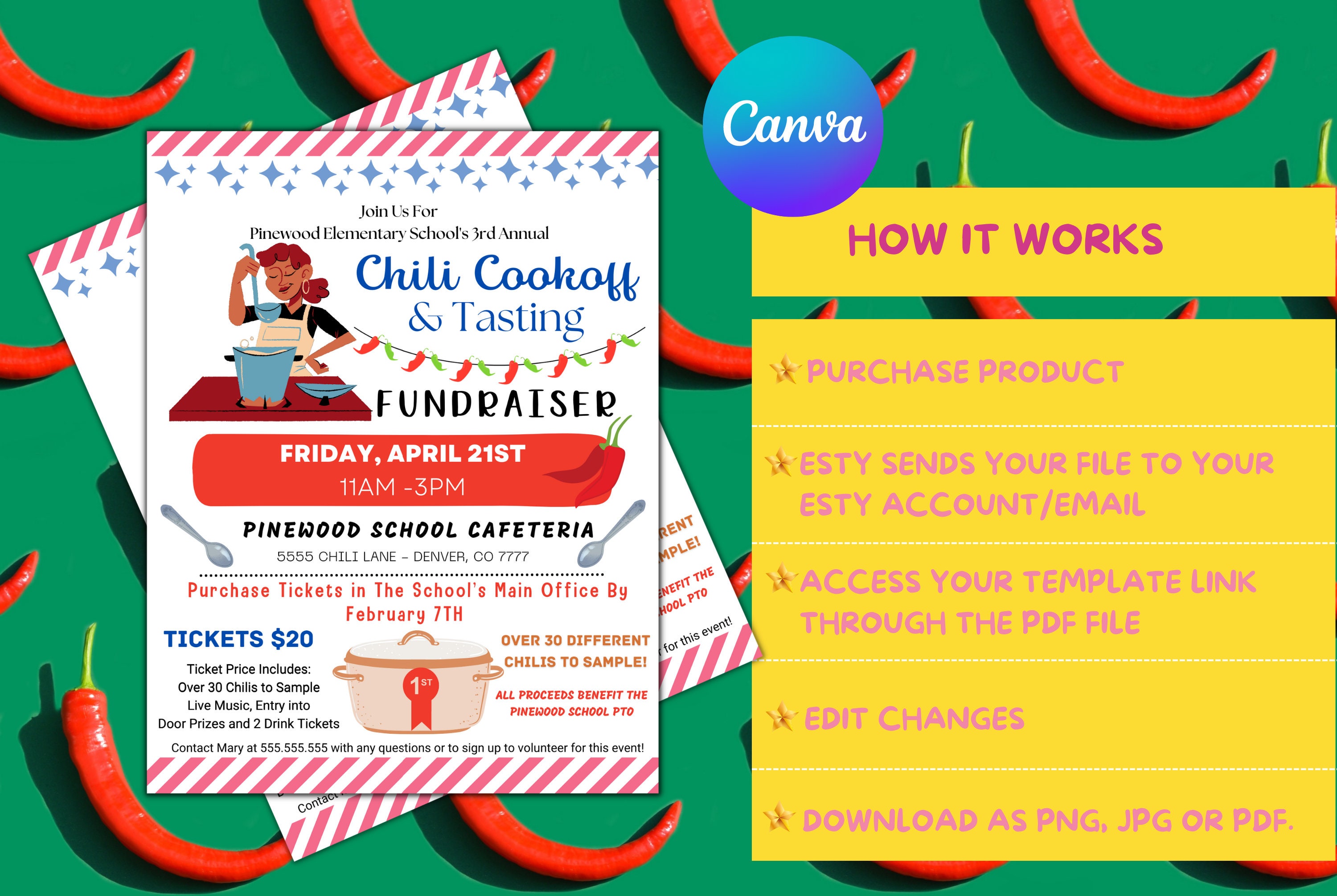 EDITABLE Chili Cookoff Dinner Fundraiser Flyer Poster Set Pto - Etsy