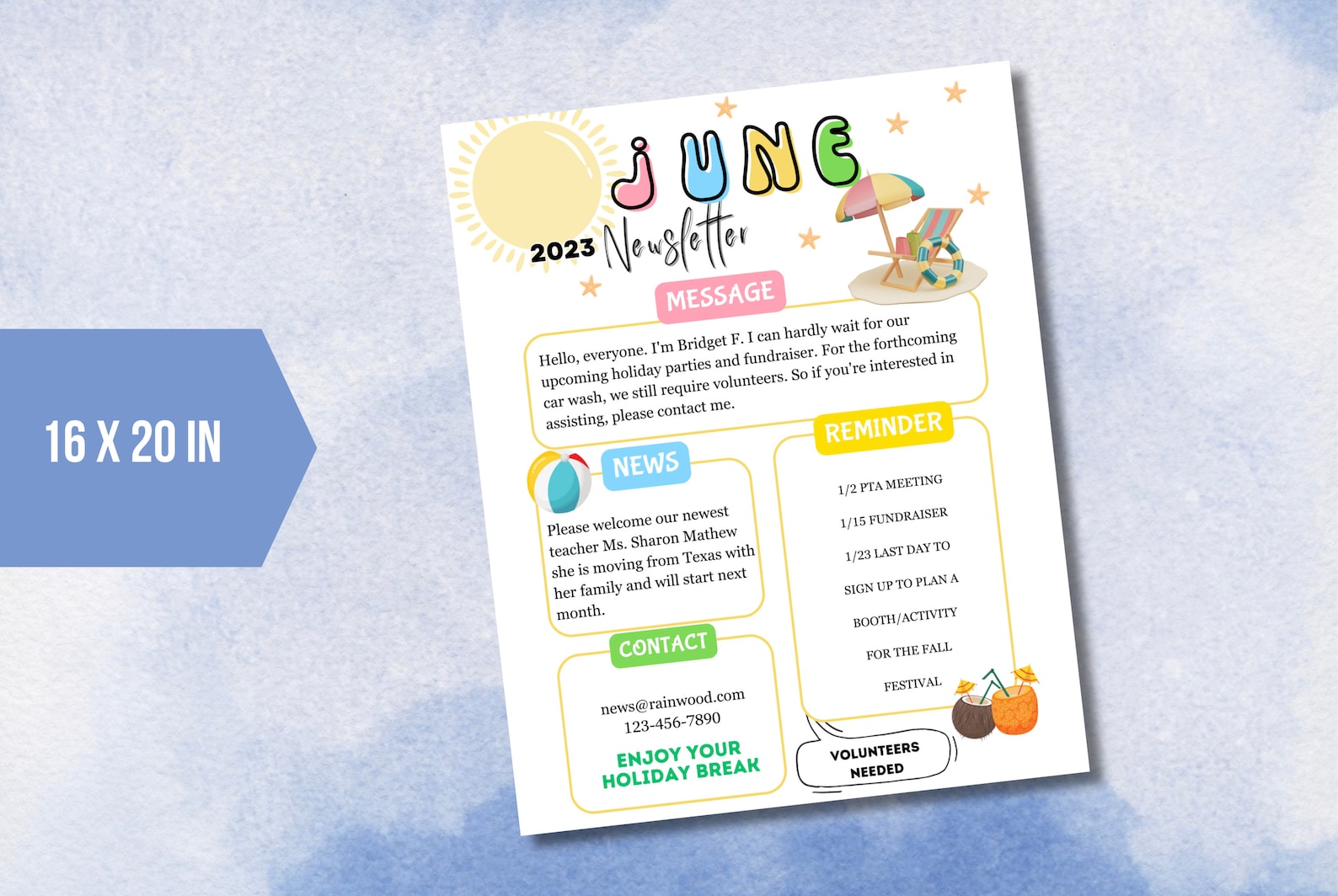EDITABLE June PTO Newsletter Template, Classroom Printable Handout ...