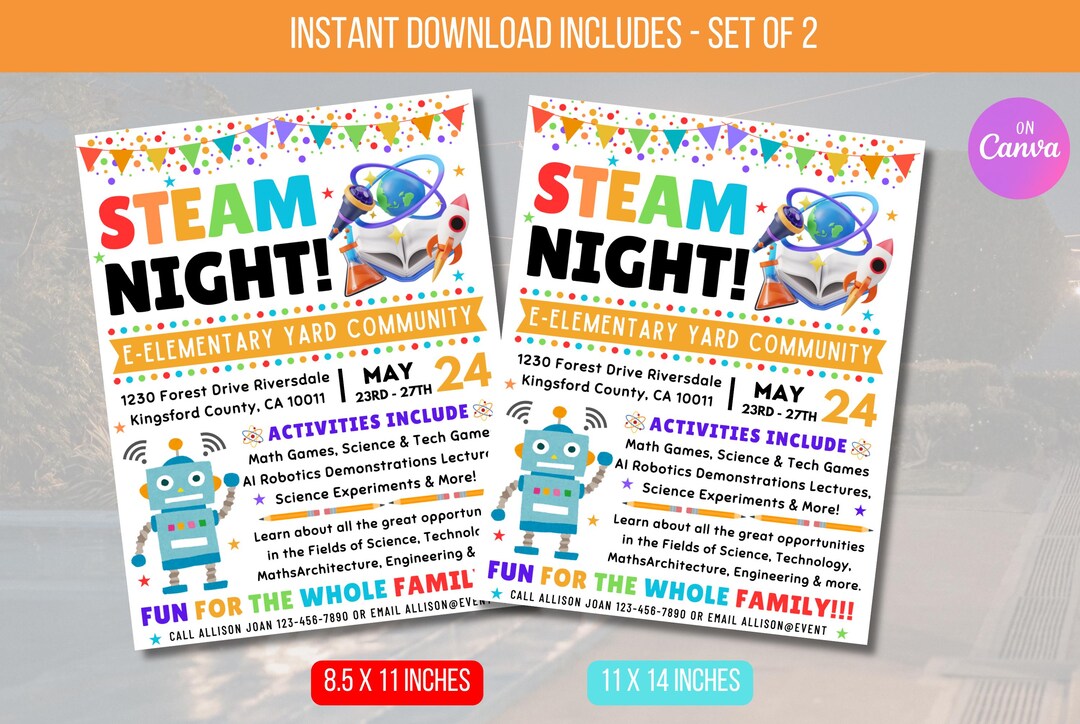 EDITABLE Family Steam Night Flyer, School PTA PTO Flyer, Community ...
