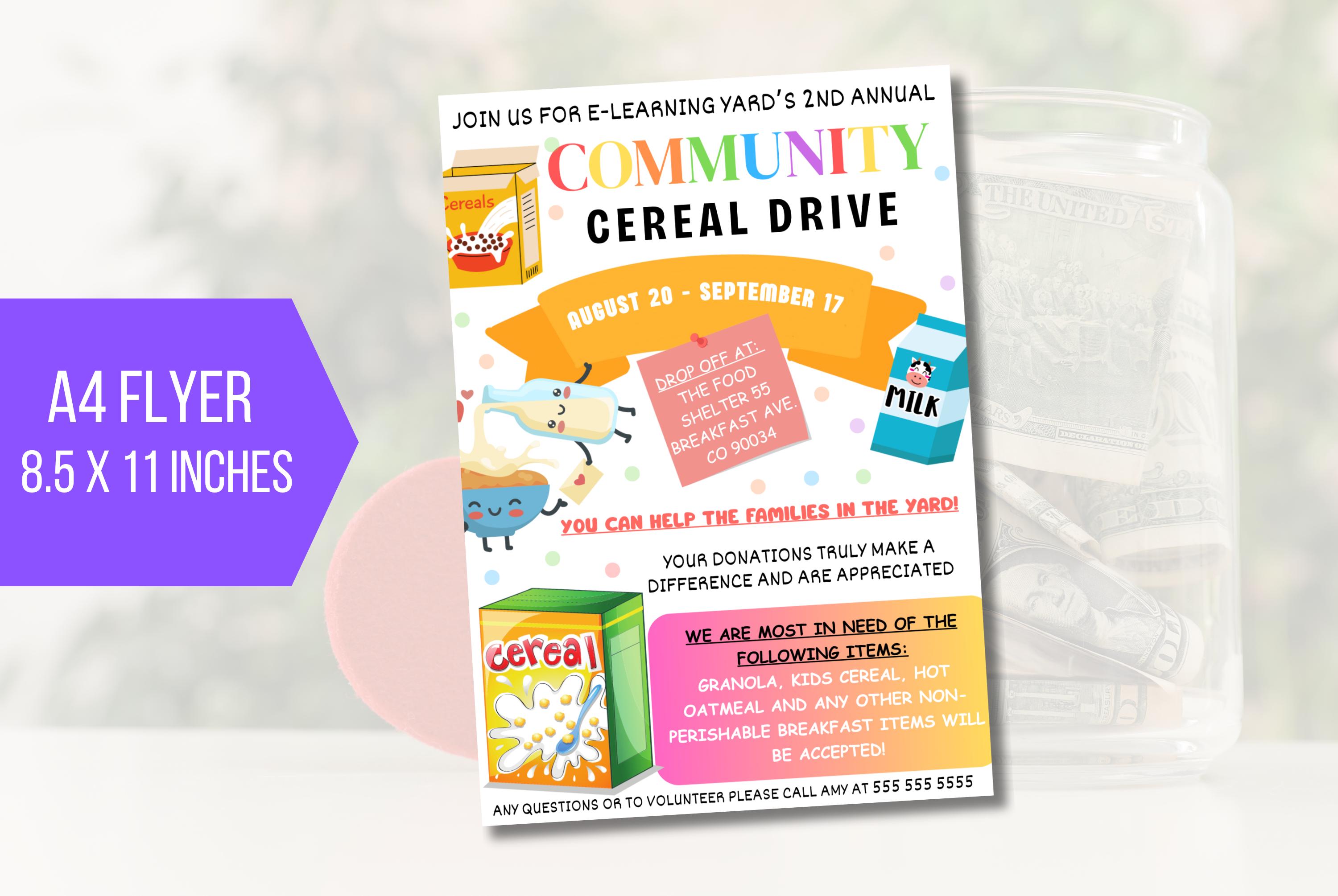 EDITABLE Community Cereal Drive Flyer, Cereal Drive Flyer, PTA PTO ...