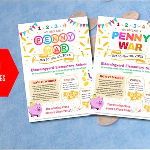 EDITABLE Penny War Fundraiser Flyer, Printable School Fundraiser Event, Nonprofit PTO PTA Event ...