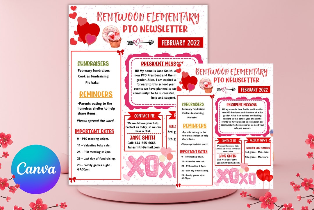 February PTO PTA Newsletter Flyer, Spring School Meetings Year Calendar ...