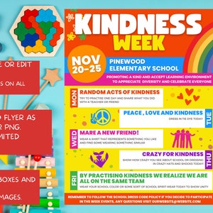 Kindness Week Itinerary Flyer, Diversity Inclusion, Printable Editable ...
