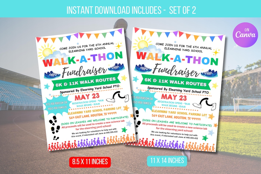 EDITABLE Walkathon Fundraiser Flyer, 6k 11k Race School Fundraising ...