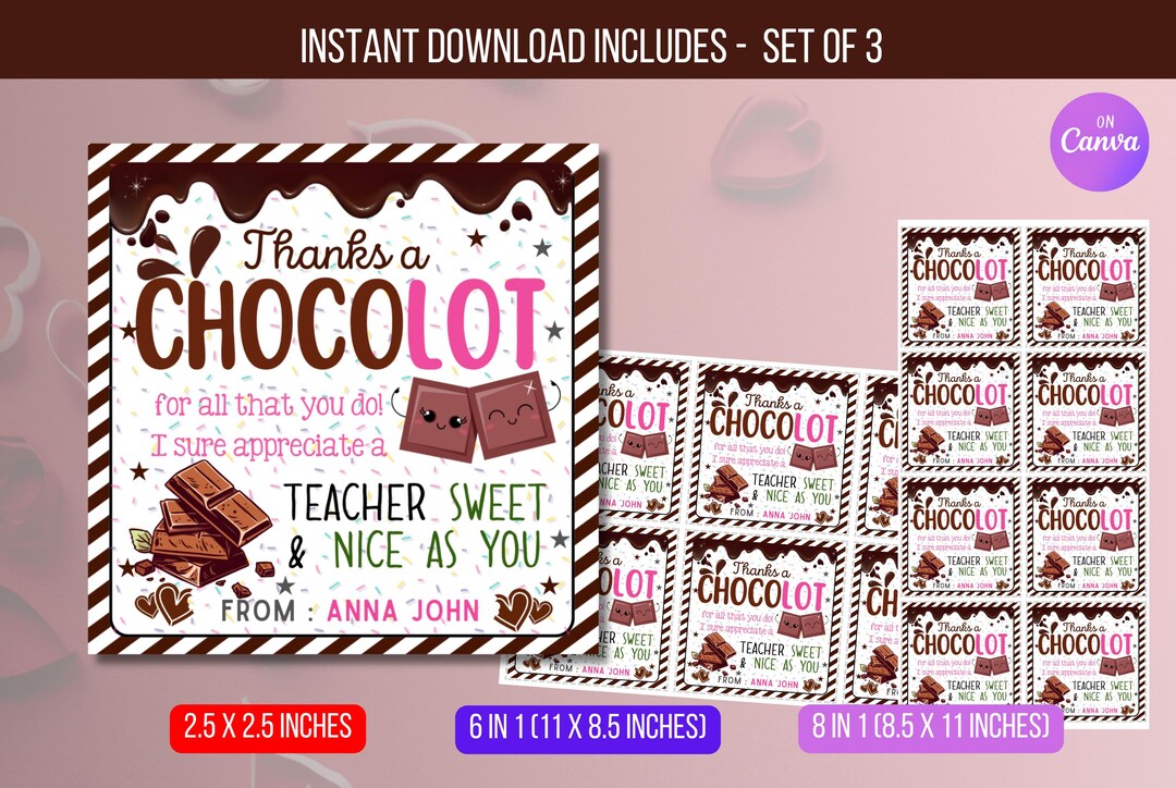 EDITABLE Thanks A Choco-lot Teacher Appreciation Tag, Chocolate Gift ...