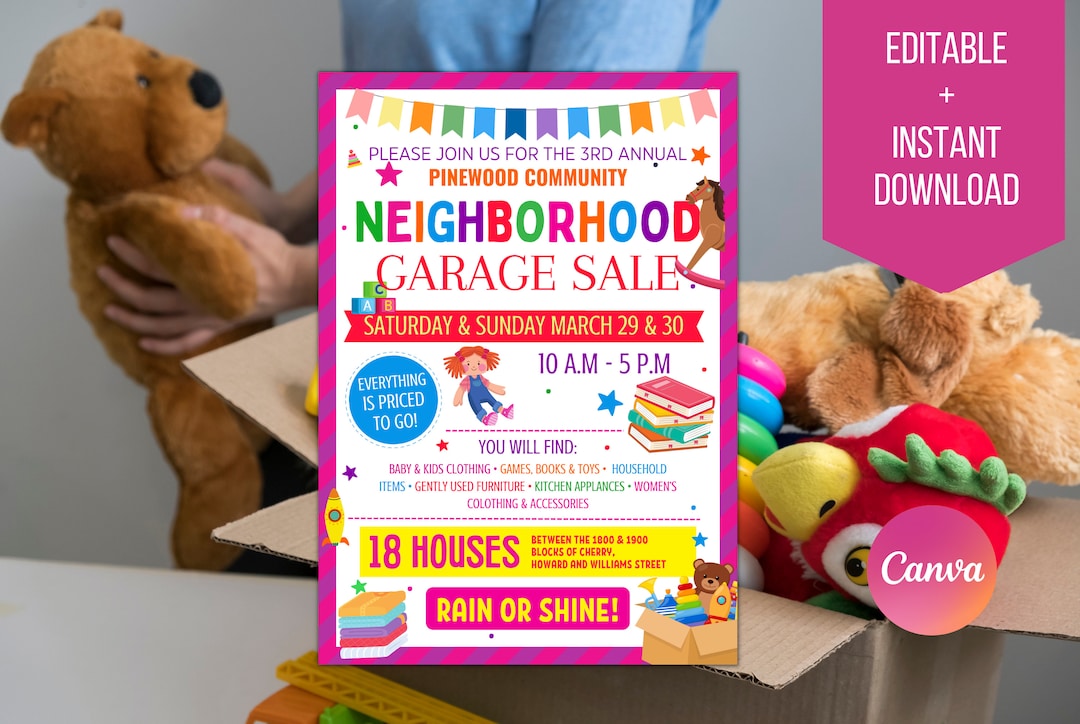 EDITABLE Garage Sale Flyer Template, Neighborhood Yard Sale Template ...